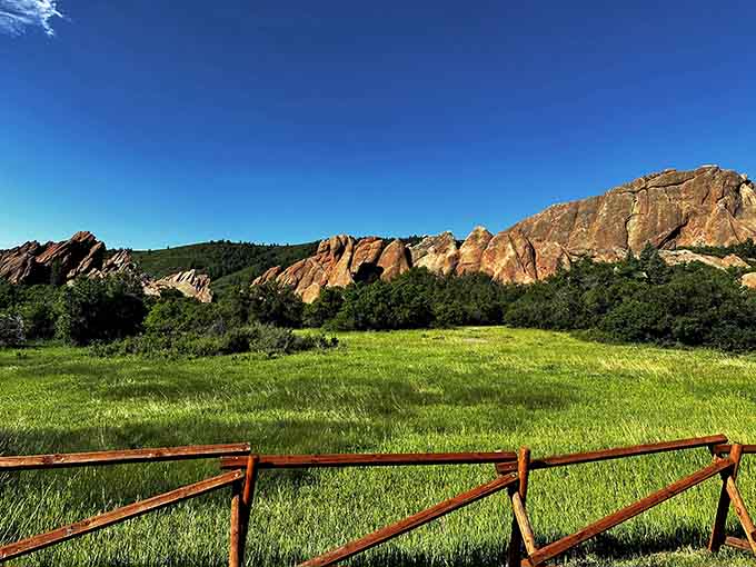 Lush green meadows meeting crimson rock walls under endless blue sky: Colorado's version of showing off shamelessly.