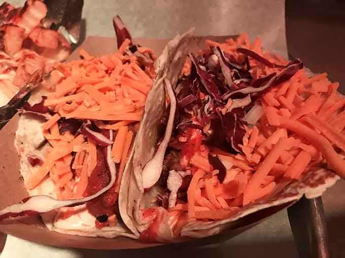 Those tacos come loaded with slaw and salsa, proving that even in outer space, good Mexican food is universal.