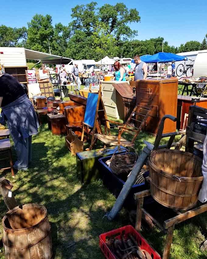 Wooden furniture waits patiently for someone to see past the weathered exterior to the beautiful potential within each piece.