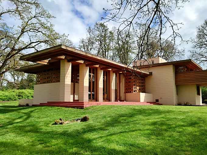 Frank Lloyd Wright's only Oregon masterpiece sits peacefully among the trees, architectural genius in perfect harmony with nature.
