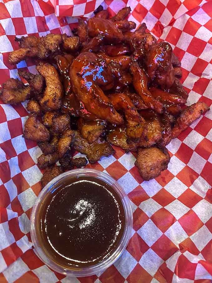 Wings and tenders arrive ready for takeoff, glazed and seasoned to perfection for serious snacking.