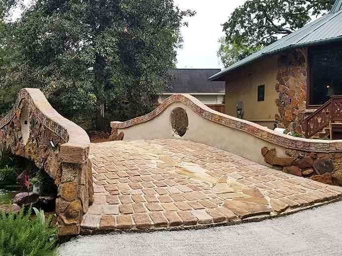This curved bridge belongs in a Tolkien novel, not a residential neighborhood, and we're absolutely here for it.