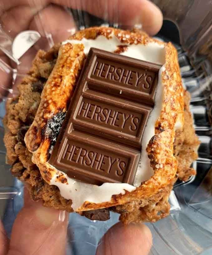 A s'more cookie with toasted marshmallow and Hershey's chocolate, because sometimes you need campfire vibes without the mosquitoes.