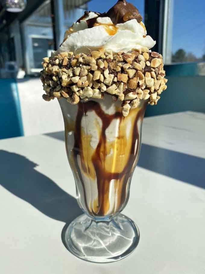 This Snickers shake from The Comet Classic Diner & Creamery towers like a delicious monument to pure indulgence.