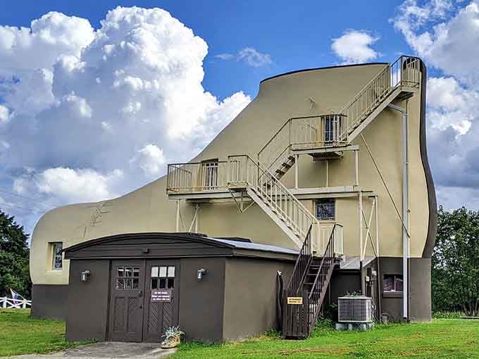 The exterior staircases add a touch of practicality to this wonderfully impractical piece of Americana.