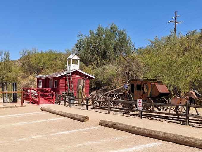 That little red schoolhouse and antique wagon aren't props, they're genuine artifacts from when this was the frontier's edge.