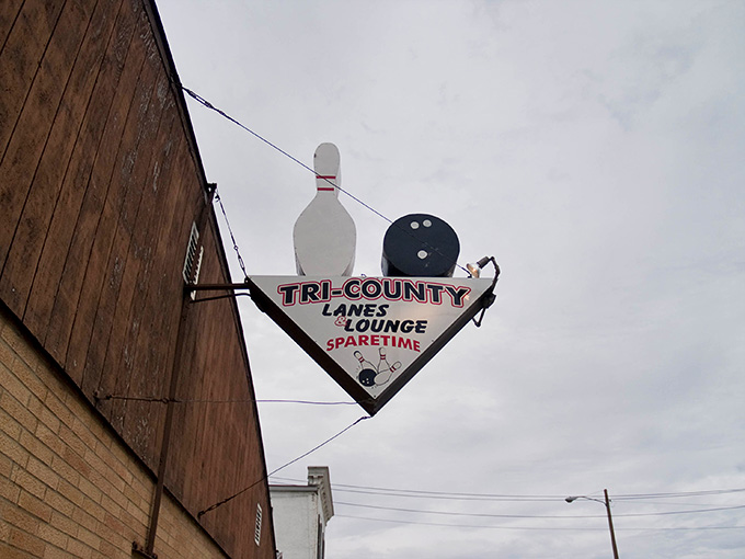 Tri-County Lanes' vintage bowling sign harkens back to an era when "social networking" meant actually showing up somewhere in person.