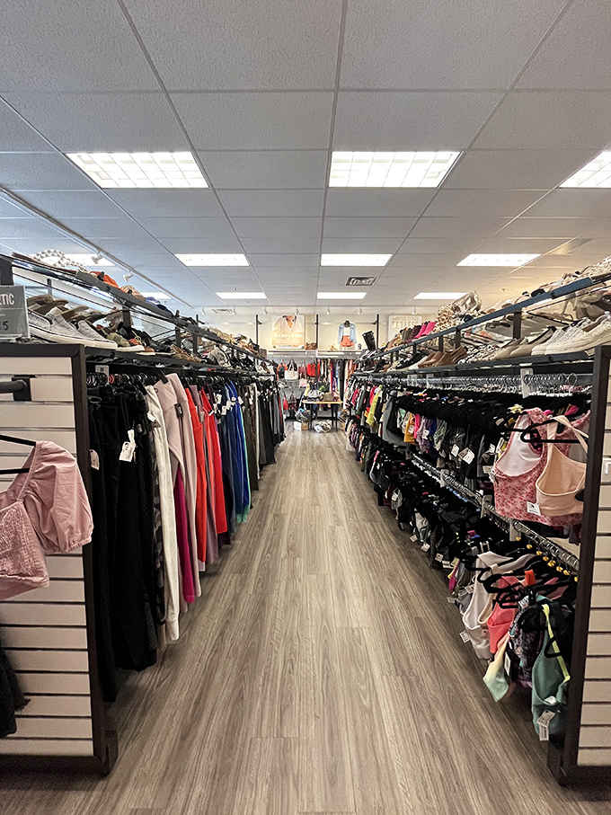 Rows of carefully curated clothing stretch endlessly, offering more variety than your closet has ever seen in one place.