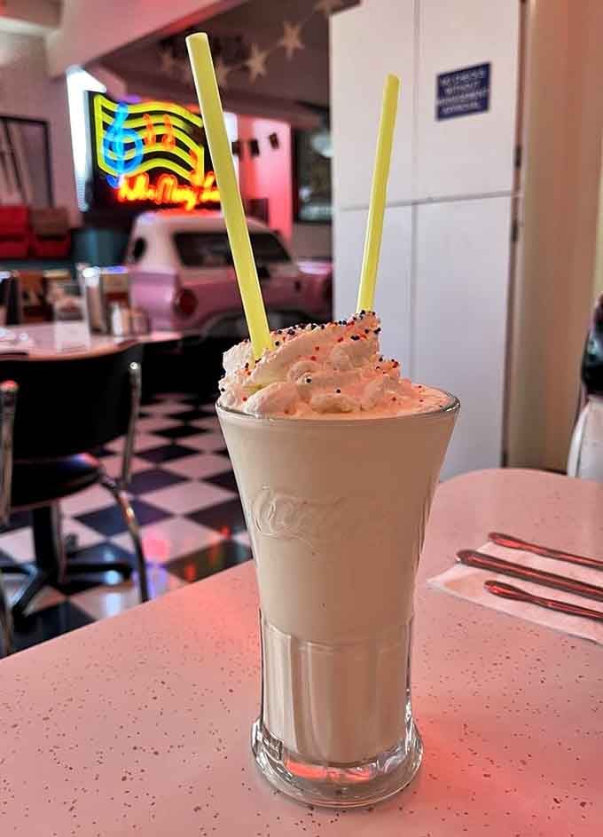 Behold the milkshake that launched a thousand road trips. Topped with whipped cream and served with two straws&mdash;though sharing is entirely optional.