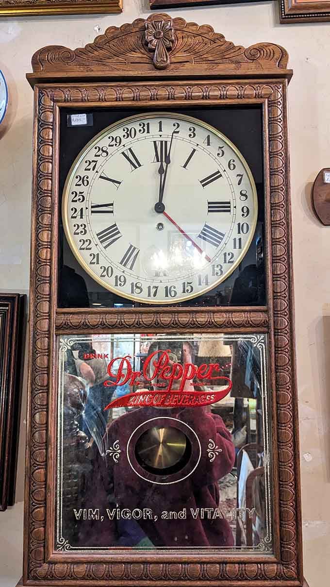 This Dr Pepper clock doesn't just tell time, it tells stories about when soda fountains were the social media of their day.