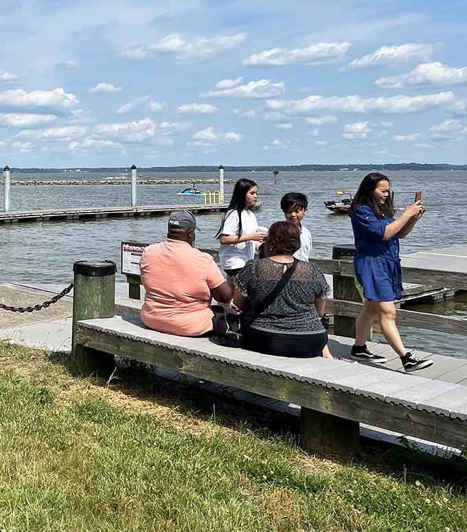 The unofficial welcoming committee of Leesylvania. Visitors gather at the pier, some fishing for dinner, others fishing for that perfect vacation photo.
