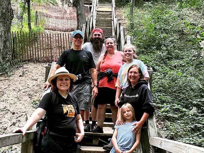 Adventure awaits on the trails! Families discover the joy of connecting with nature on the park's well-maintained wooden staircases.