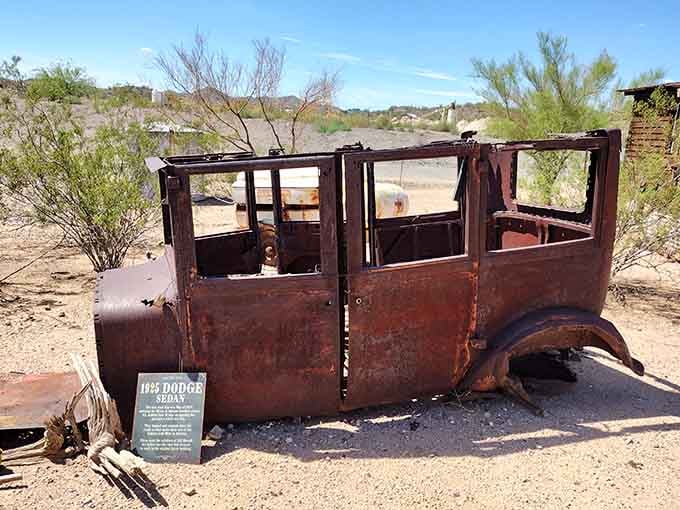 This skeletal sedan tells stories without words, baking in the sun for decades like desert jerky.