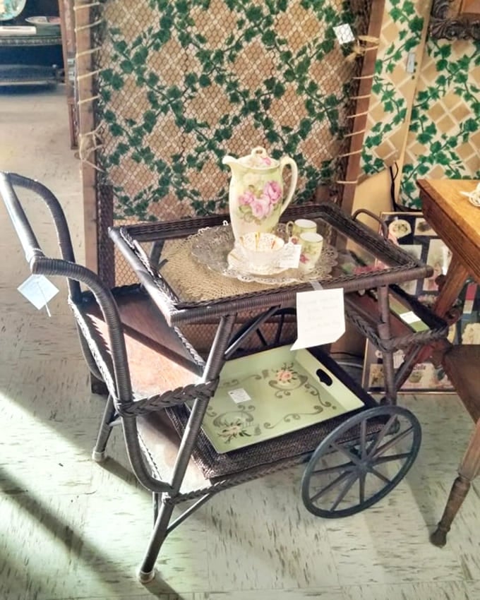 Tea time meets time travel with this wicker serving cart. One can almost hear the clink of china and polite conversation from an era when "streaming" meant pouring Earl Grey.