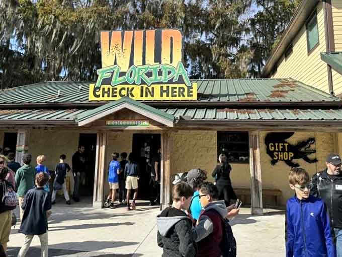 The check-in area where your safari adventure begins, complete with a gift shop for when you inevitably need a stuffed bison.