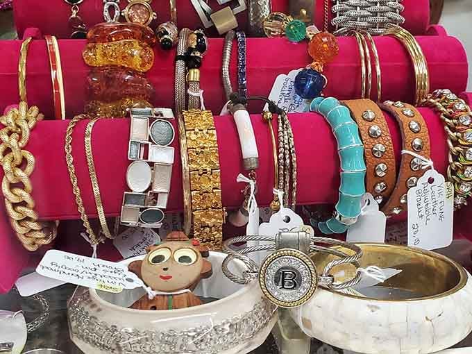 Vintage jewelry displayed like tiny time capsules, each piece ready to add sparkle to someone's next adventure.