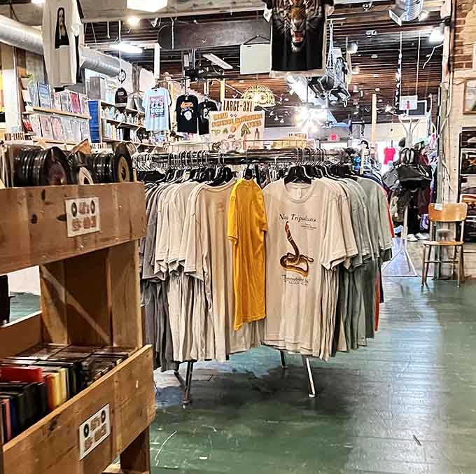 Vintage tees hang like colorful flags in Fat Rabbit's clothing section, where yesterday's fashion statements become tomorrow's conversation starters.