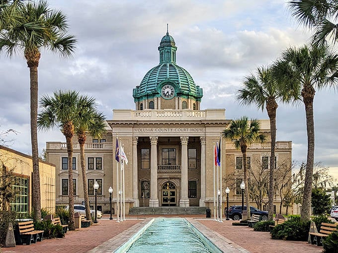 The Volusia County Courthouse with its distinctive green dome brings architectural grandeur to DeLand. Like a wedding cake topped with a Tiffany jewel.