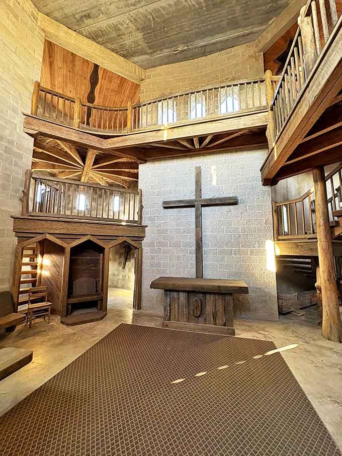 The heart of Castle Otttis reveals its spiritual purpose&mdash;rustic wooden beams frame a sanctuary where medieval craftsmanship meets contemplative design.