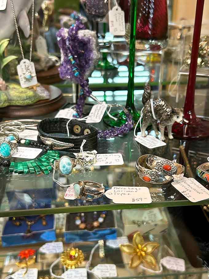Jewelry cases sparkle with treasures ranging from costume pieces to genuine vintage finds that cost less than lunch.