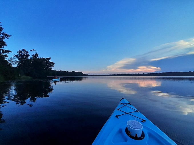 Dawn patrol on a kayak—where the only rush hour traffic is an occasional fish jumping to say good morning.