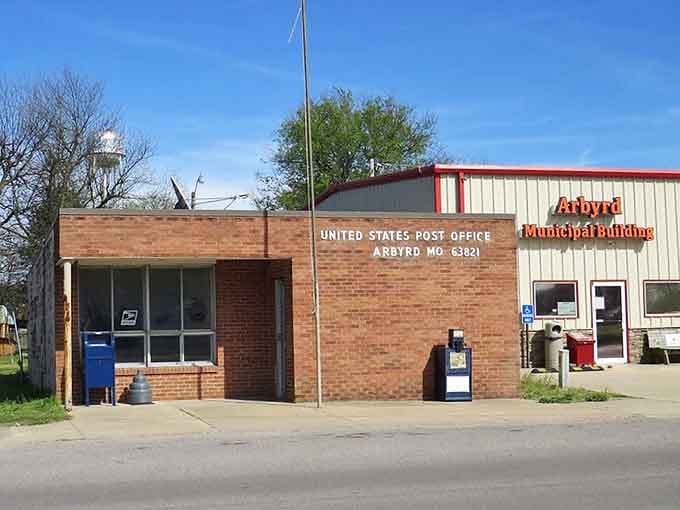 The post office sits quietly doing its job, connecting this tiny town to the wider world one letter at a time.
