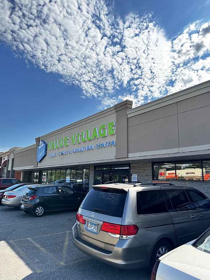 That gorgeous blue sky and fluffy clouds above promise perfect weather for discovering your next favorite vintage find inside.