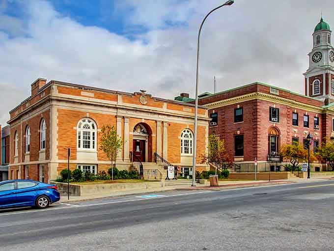 Classic civic buildings line the street with that timeless elegance that makes you want to vote in every local election.