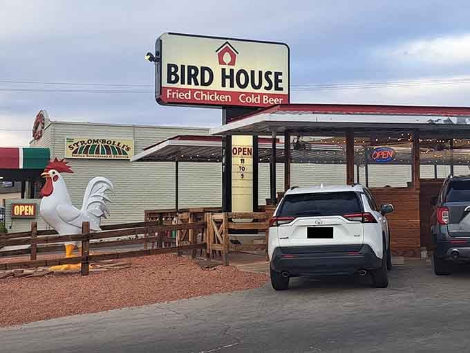 The BirdHouse sign says it all: fried chicken and cold beer in the heart of Arizona's stunning red rock country.