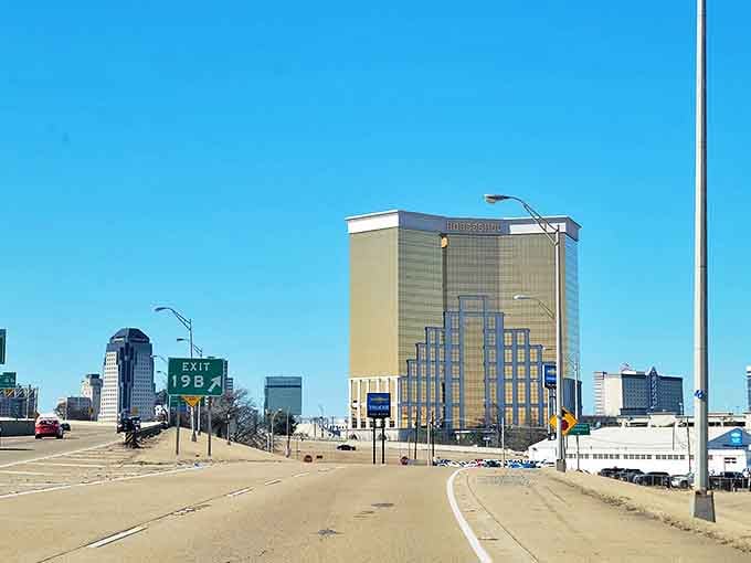The Horseshoe Casino rises like a golden beacon of entertainment and affordable fun.