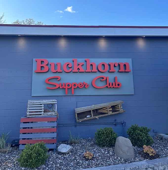 The Buckhorn's bold blue exterior with that punchy red sign &ndash; Wisconsin's version of a coastal lighthouse.