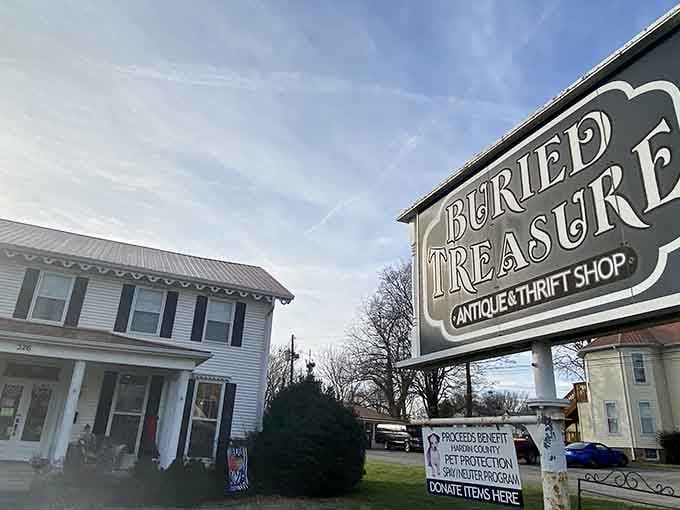 That classic sign promises buried treasure, and the patriotic bunting suggests they're celebrating your future savings.