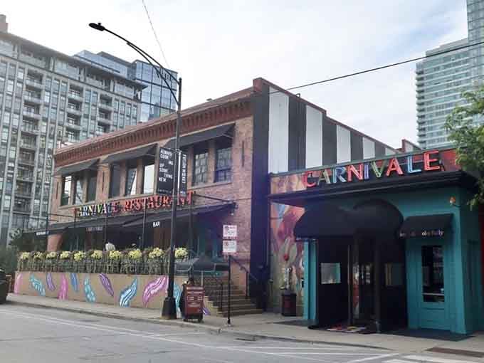 Bold stripes and vibrant murals announce that Latin flavors and festive vibes await behind these colorful walls.