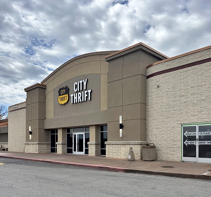 City Thrift's impressive storefront stands ready to welcome bargain hunters on a perfect Kansas day.