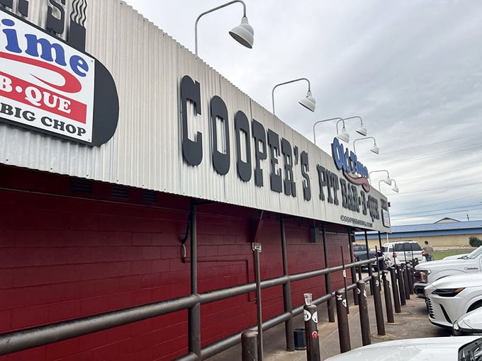 Cooper's Old Time Pit Bar-B-Que – where the corrugated metal exterior is as straightforward as their cooking philosophy.