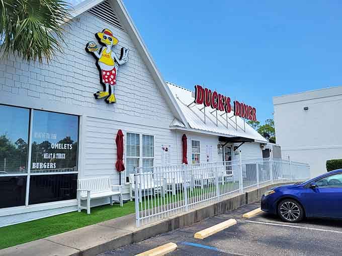 A duck in polka dots welcomes you to breakfast—if that doesn't make you smile, check your pulse.