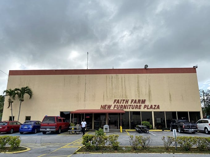 This massive building under dramatic skies holds furniture and treasures that could transform your entire home.