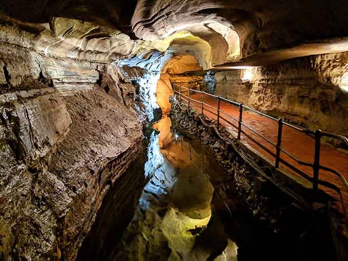 Underground rivers carved these limestone passages into nature's own cathedral over millions of patient years.