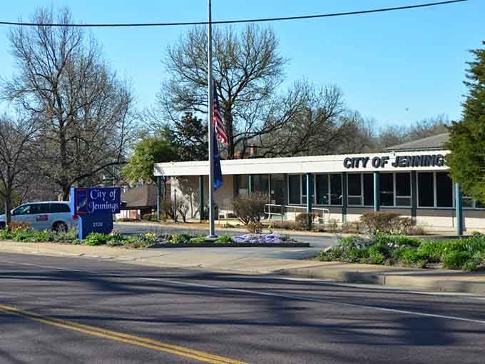 Welcoming civic buildings and flower beds show a community that takes pride in keeping things neat without being fancy.
