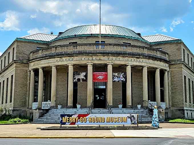 This grand old post office building now houses carousel magic, proving beautiful architecture deserves wonderful second acts.