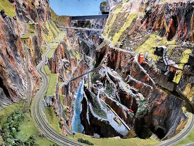 Northlandz's miniature canyon reveals a breathtaking landscape where toy trains navigate impossibly detailed mountain passages.