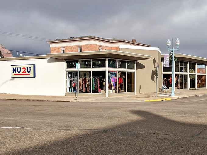 NU2U's corner location catches the Wyoming sun, promising vintage treasures inside its modern exterior.