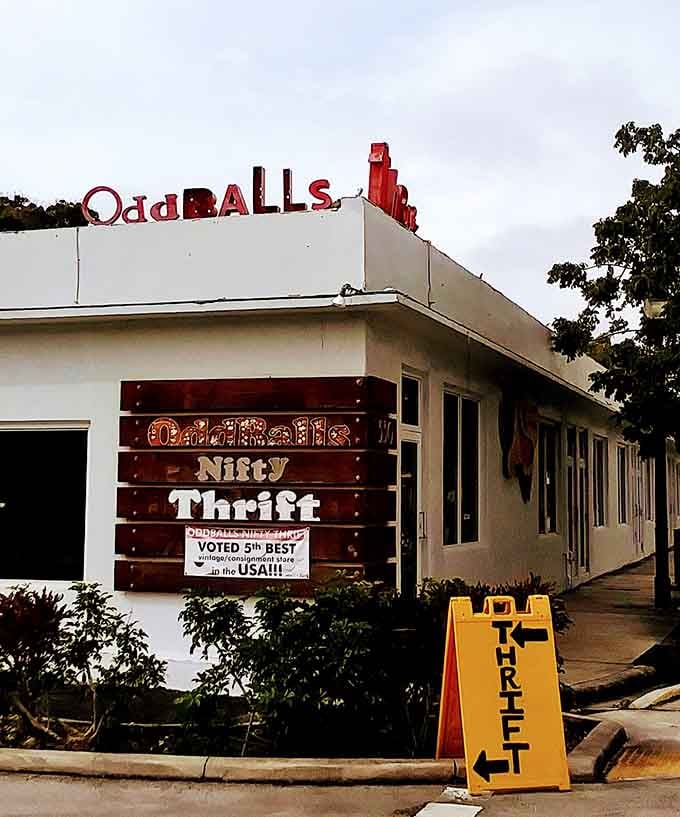 OddBalls Nifty Thrift lives up to its quirky name. Their sign proudly announces they've been voted among America's best thrift stores!