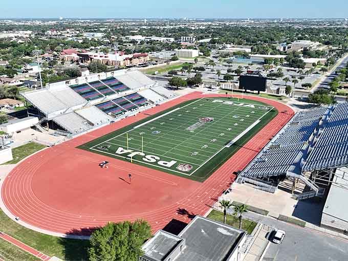 That pristine track and field could host the Olympics, but instead it welcomes Friday night lights and community pride.