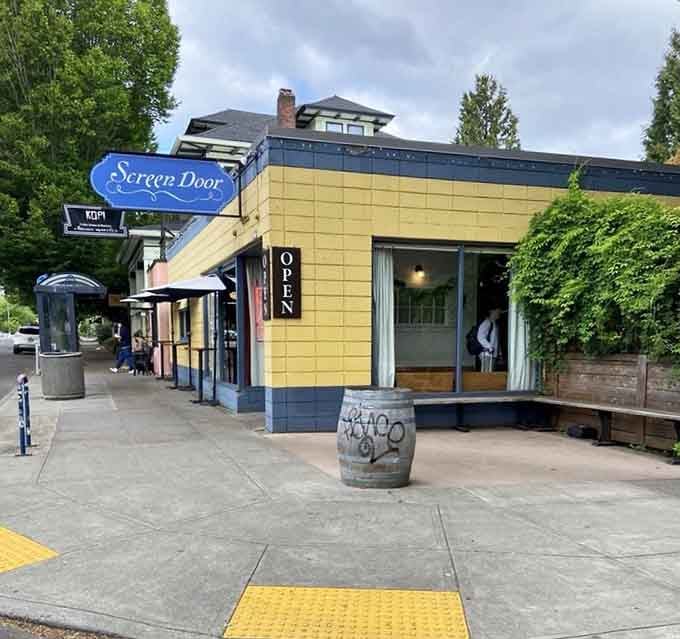 Screen Door's sunny yellow exterior is like a smile you can see from blocks away.