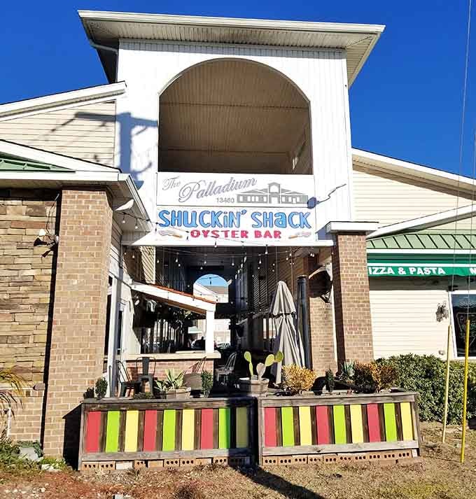 The colorful striped planters add a festive touch that matches the fun you'll have eating oysters by the bucket.