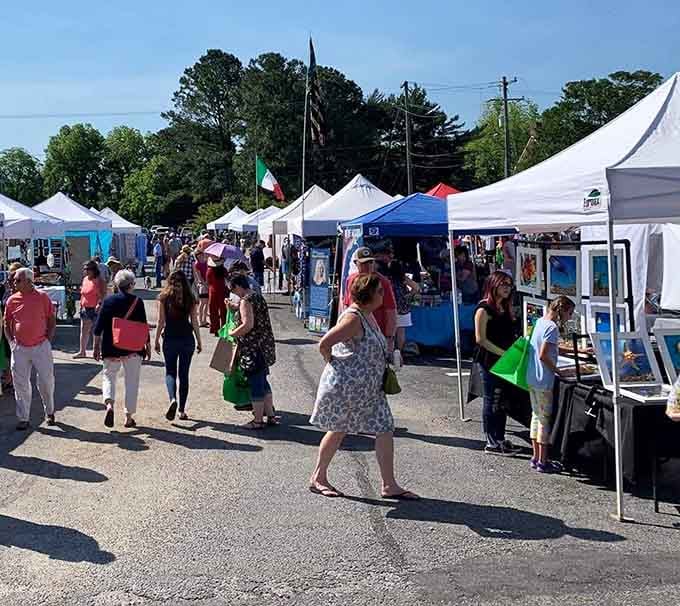 Colorful tents line up like a carnival of commerce where every booth holds its own special surprises.