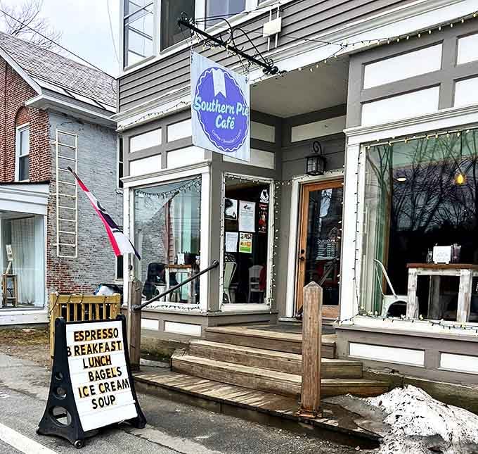 Southern Pie Cafe brings a taste of down-home comfort to Chester's historic streetscape. That purple sign promises sweet salvation inside!