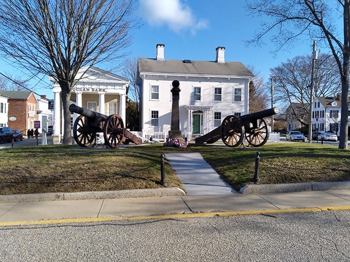 Historic cannons guard the town green where Revolutionary War history comes alive without charging admission fees.