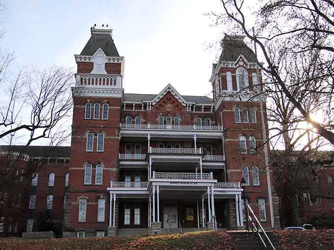 These twin towers and elaborate brickwork create a silhouette that belongs on a postcard from another century.